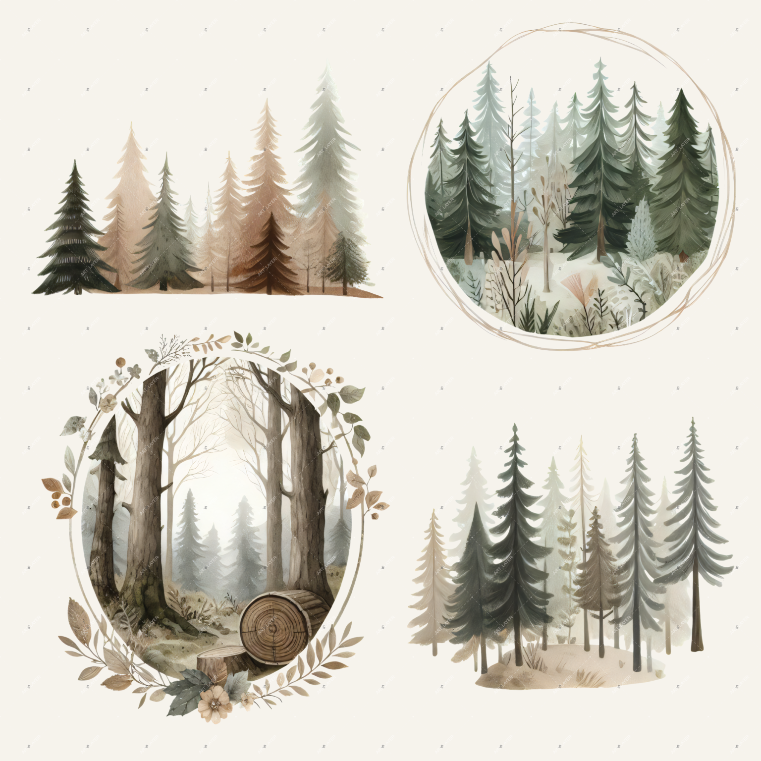 Enchanted Forest Digital Clipart Collection - Rustic Woodland PNG Elements - Art In Layer